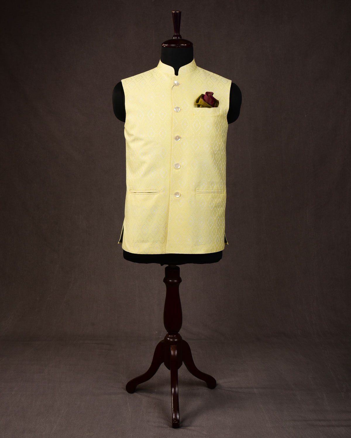 Lemon Yellow Tanchoi Poly Silk Mens Modi Jacket