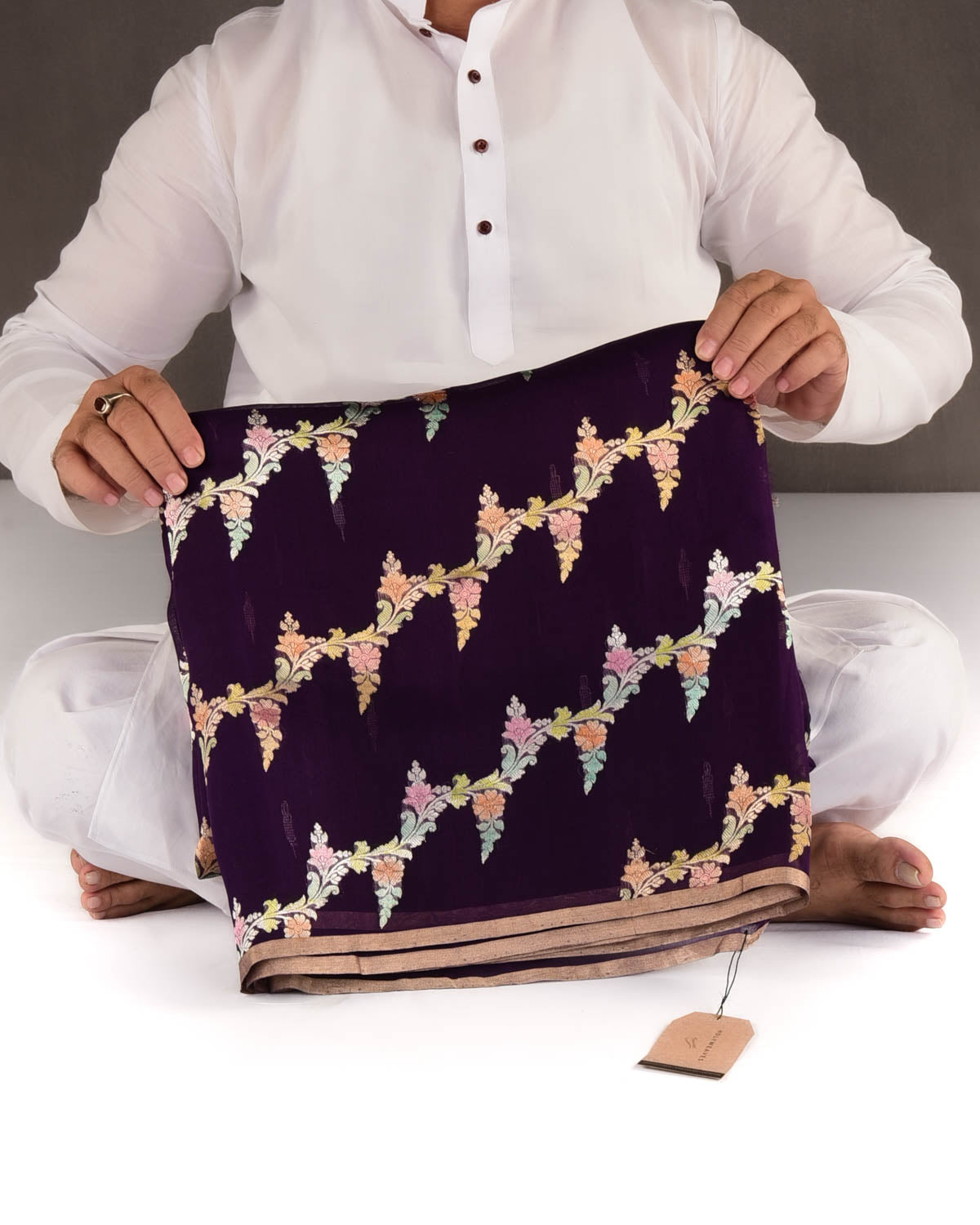 Purple Banarasi Multi-color Hand Brush Gold Zari Kadhuan Brocade Handw