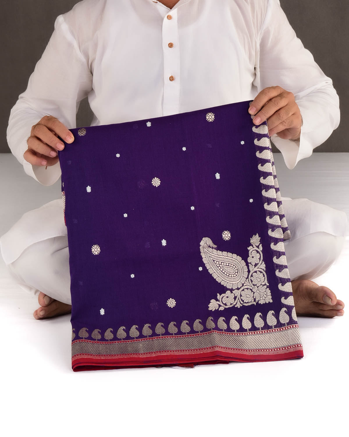 Purple Nilambari (नीलाम्बरी) Gold & Silver Zari Buti Kadhuan Brocade H