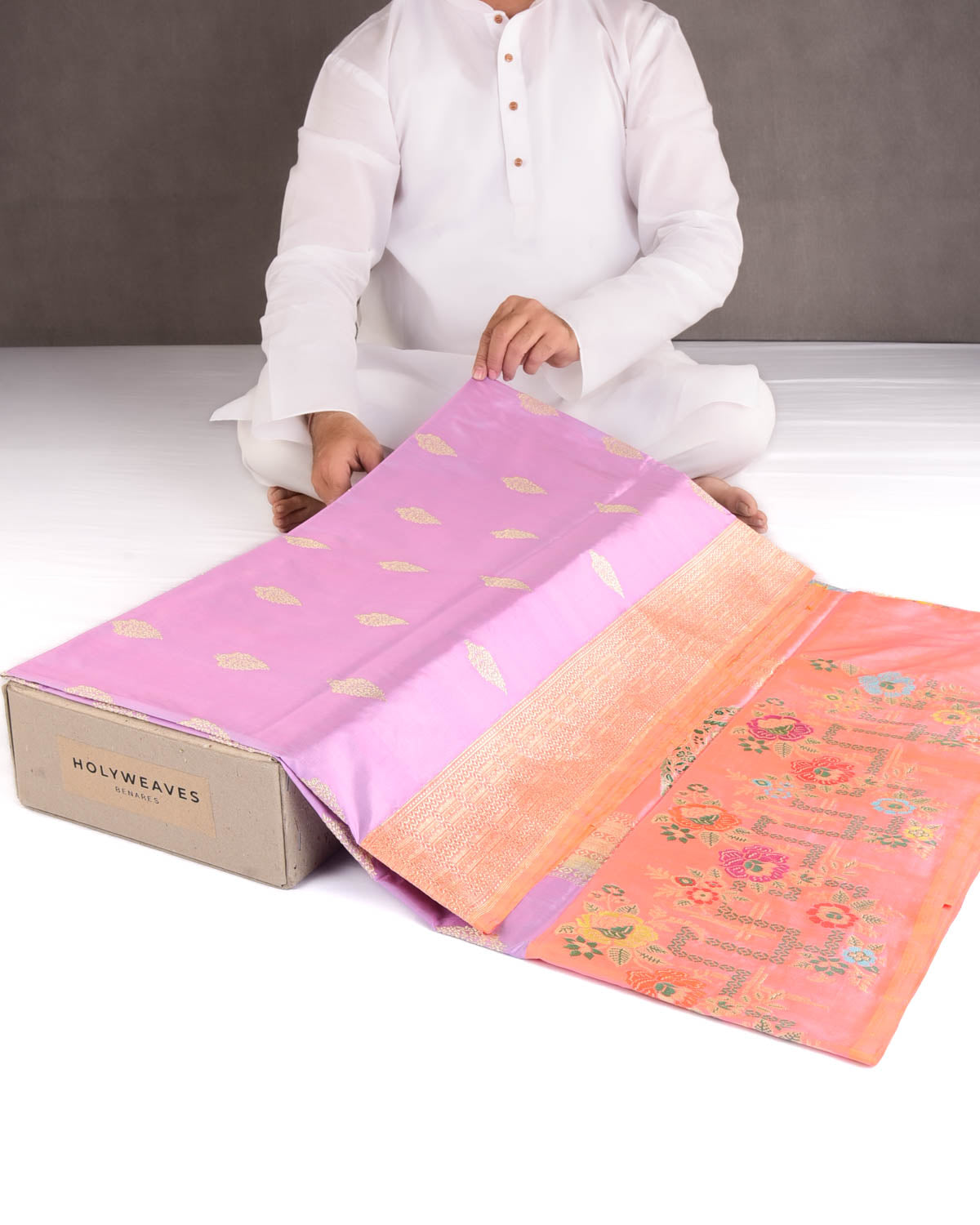 Shot Mauve Meenekari Border Kadhuan Brocade Handwoven Katan Silk Banar