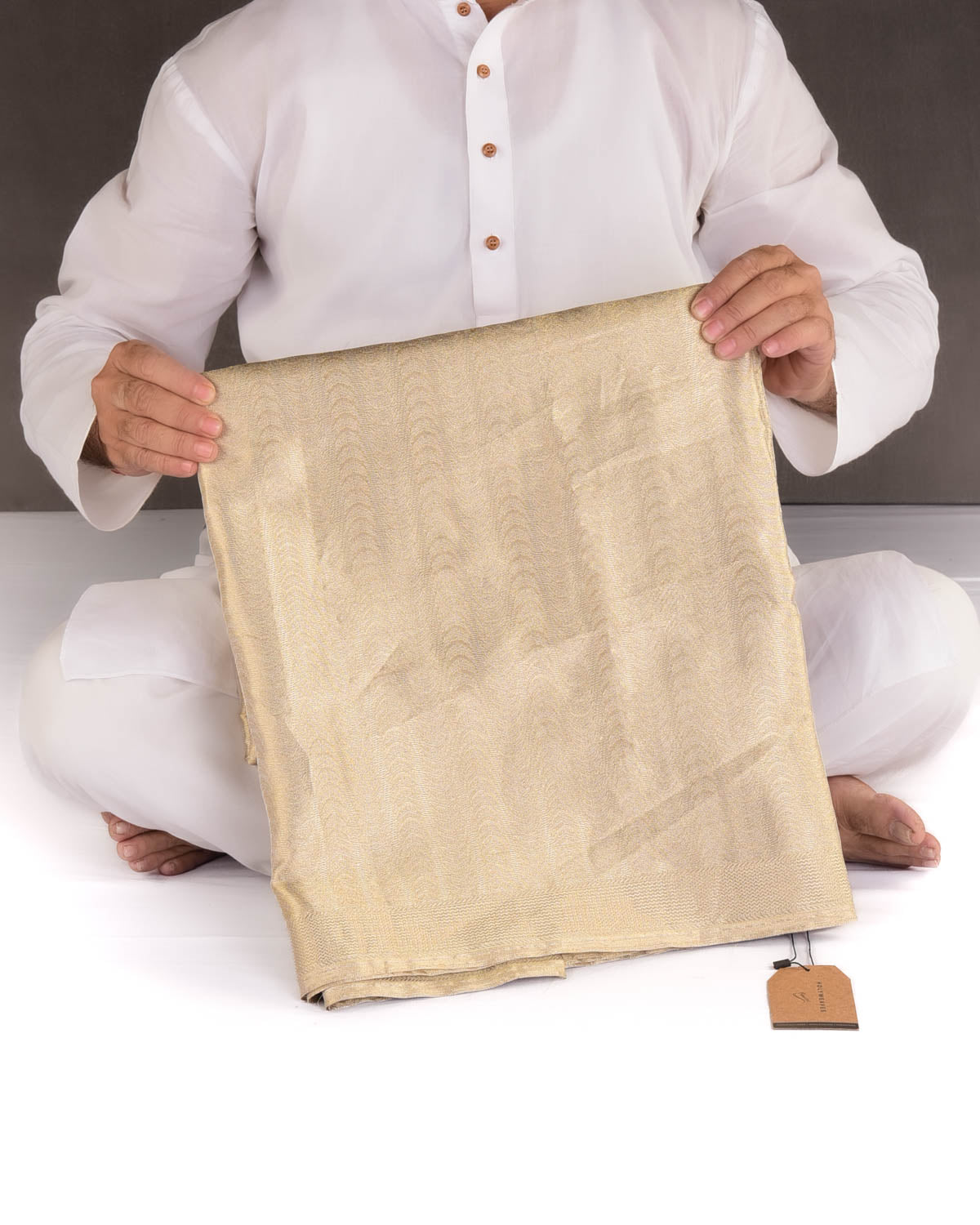 Metallic Gold Geometric Waves WATERMARK Brocade Handwoven Tissue Banar