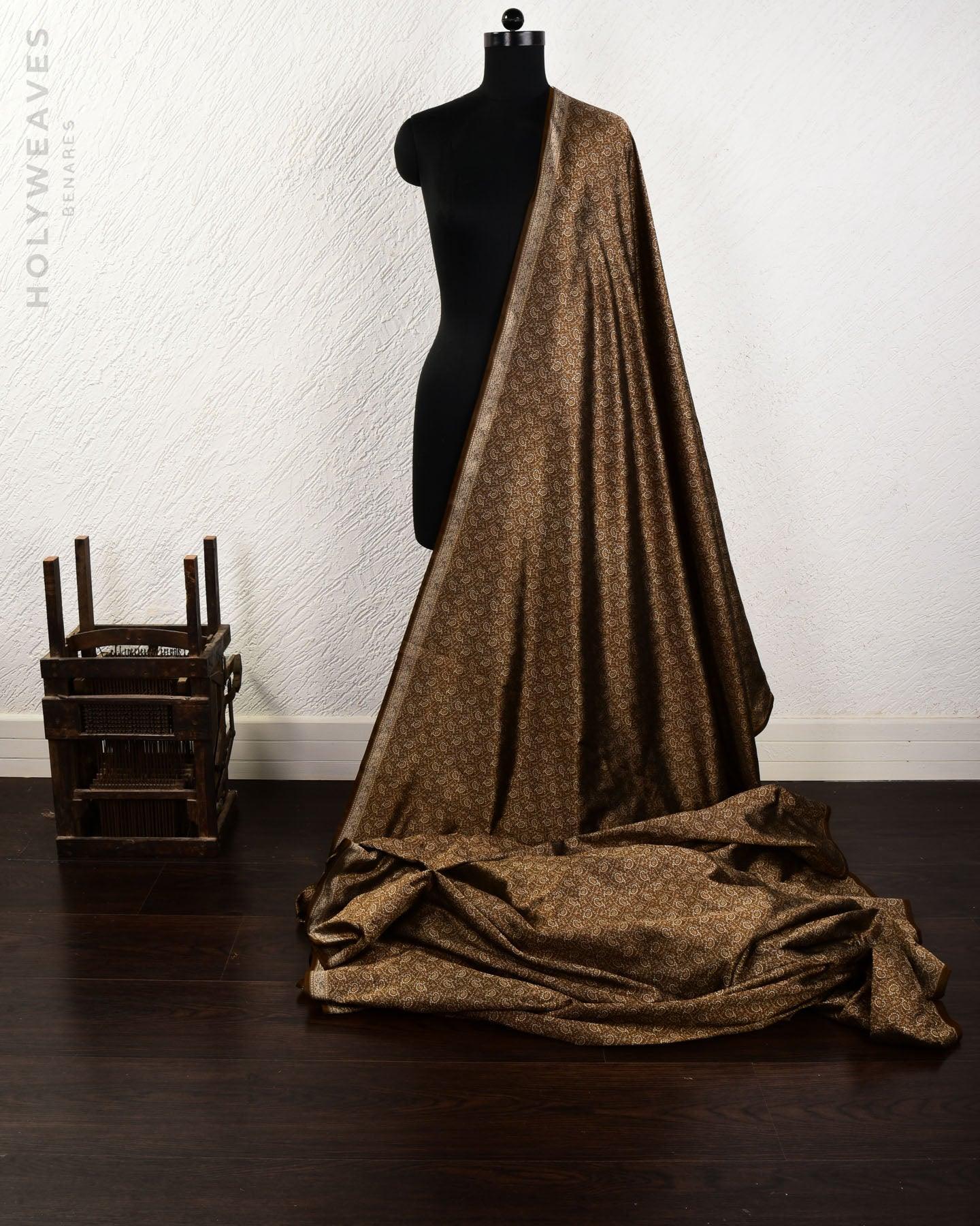 Brown Banarasi Alfi Paisley Jamawar Handwoven Katan Silk Fabric - By ...