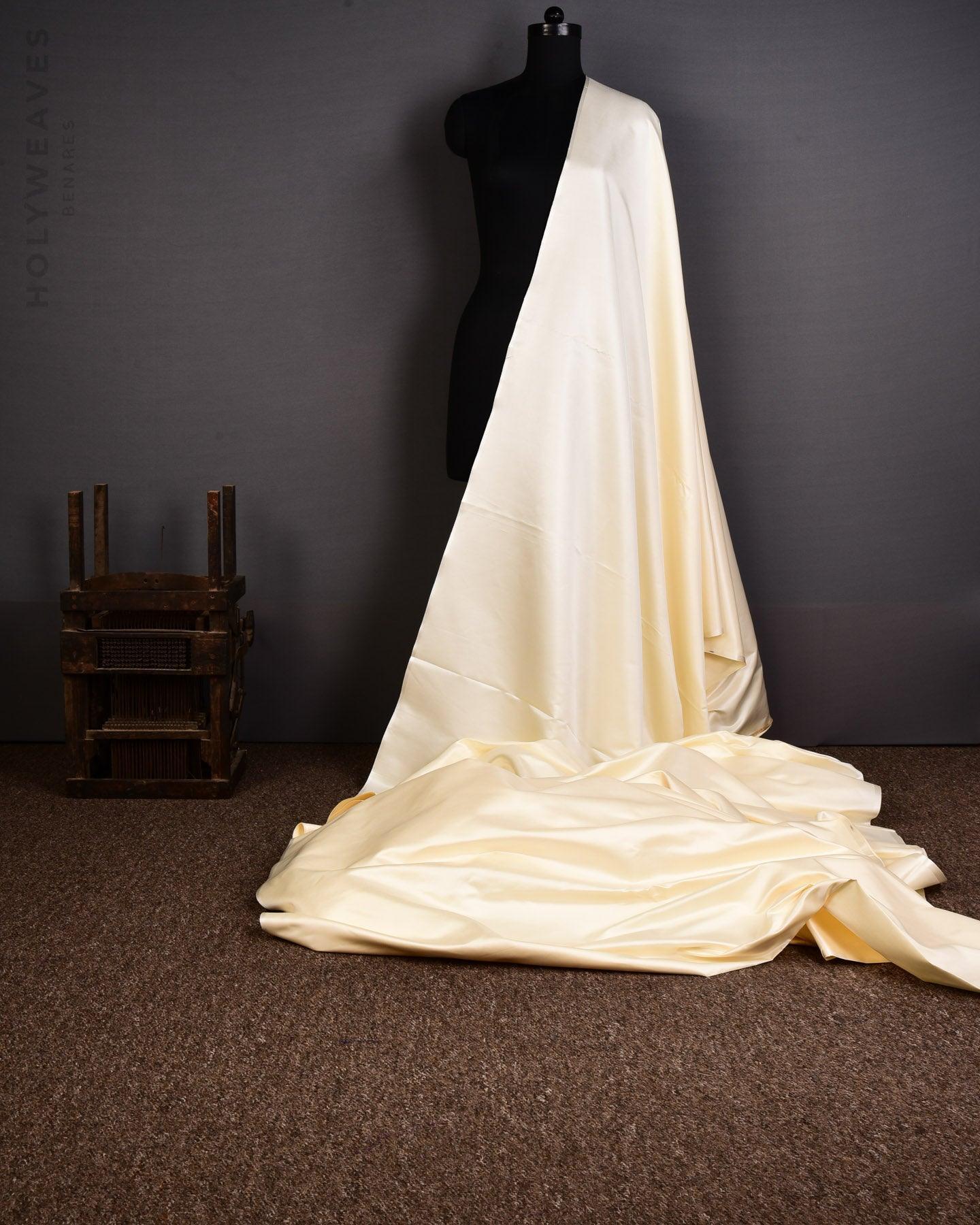 Cream Banarasi Plain Woven Satin Viscose Silk Unisex Fabric