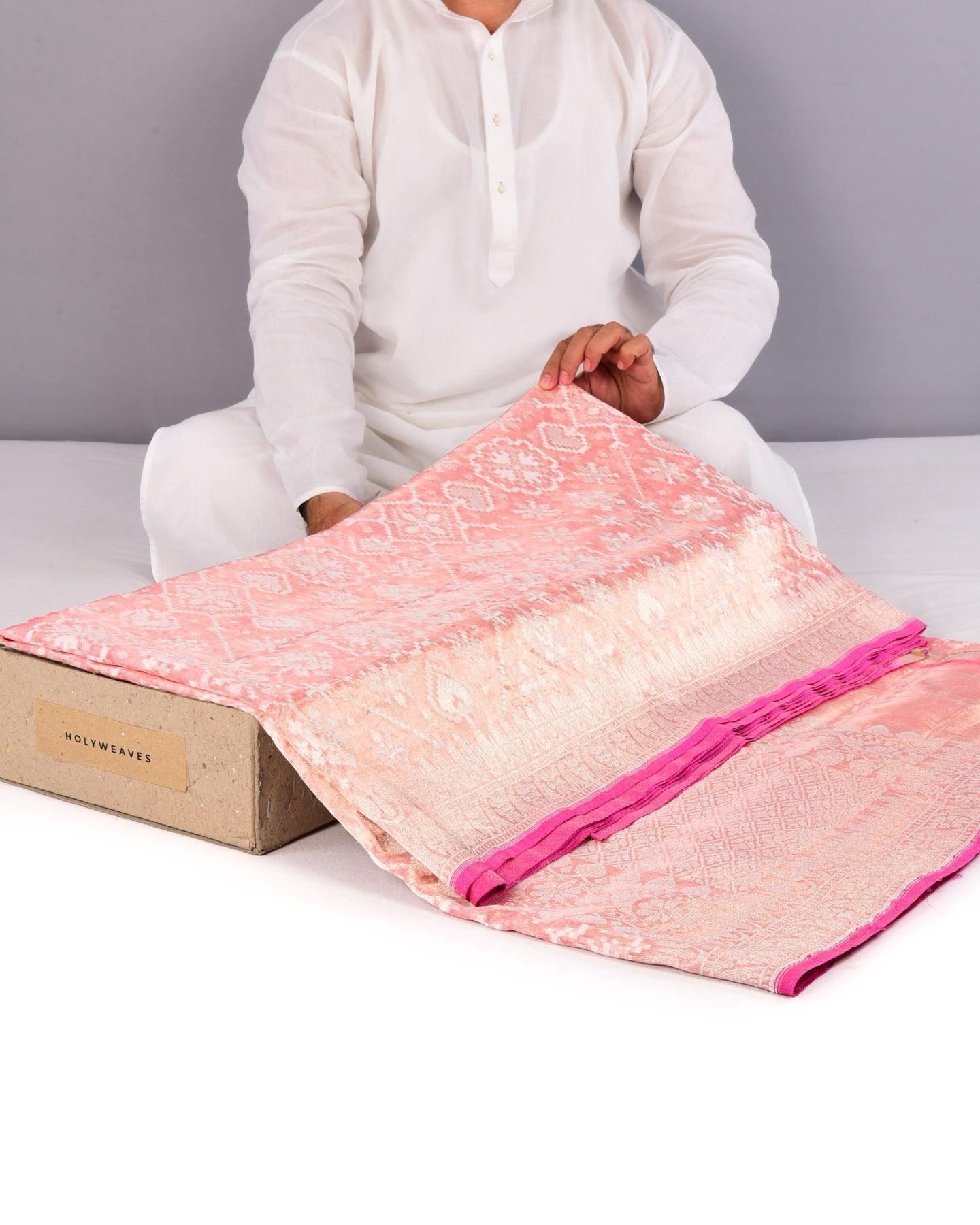 Pink Banarasi Patola Alfi Cutwork Brocade Handwoven Kora Tissue Saree