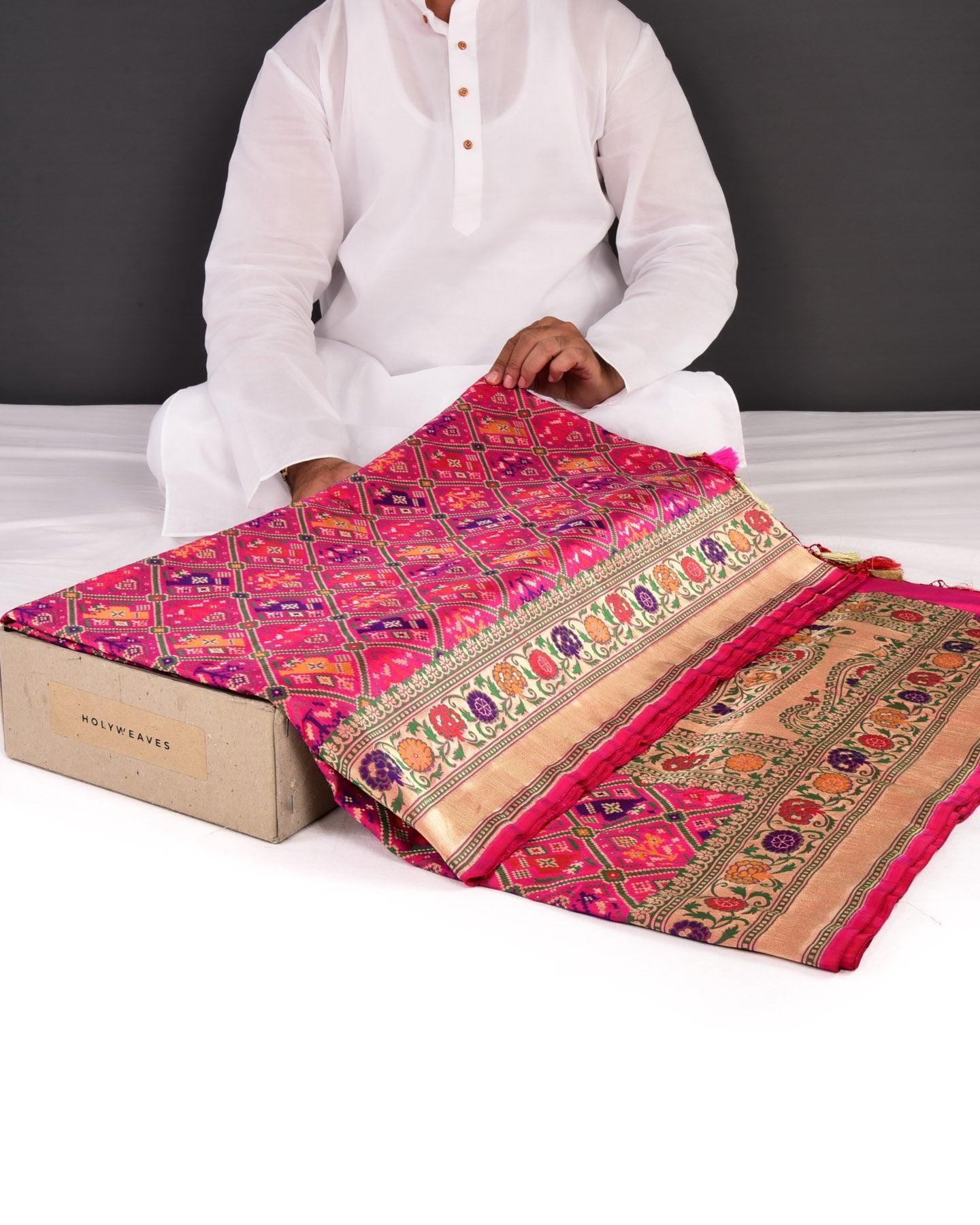 Rani Pink Banarasi Patola Chauhara Meena Cutwork Brocade Handwoven Kat