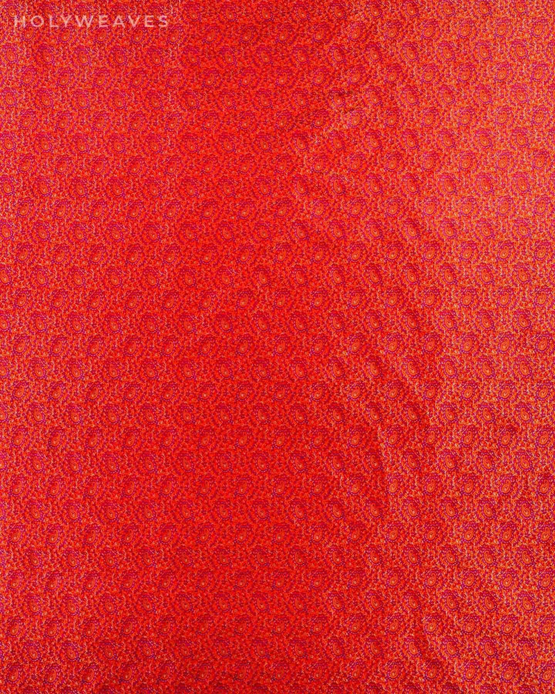 Red Banarasi Jamawar Handwoven Katan Silk Unisex Fabric with Zari Acce