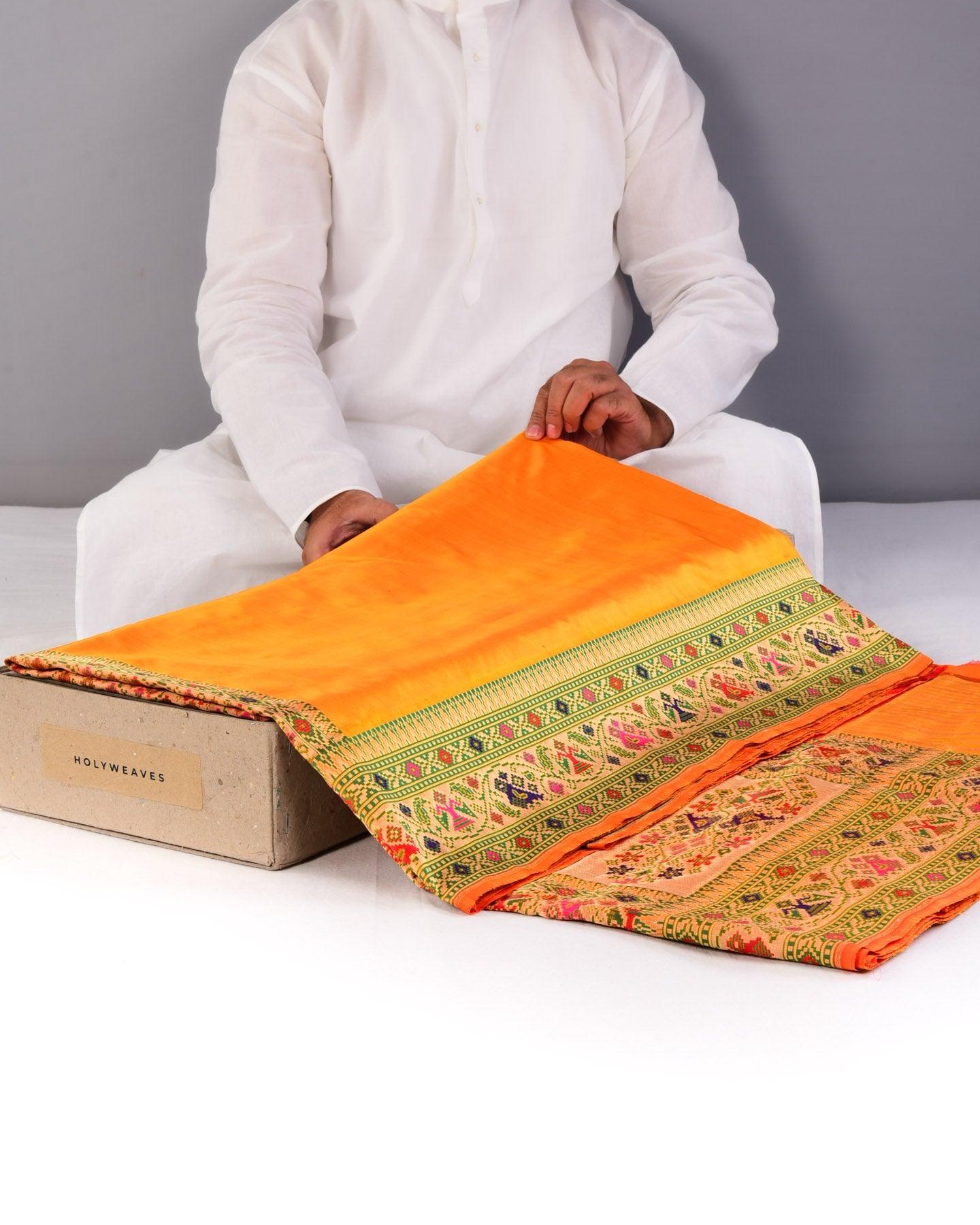 Sunny Orange Banarasi Patola Tehra Meena Cutwork Brocade Handwoven Kat