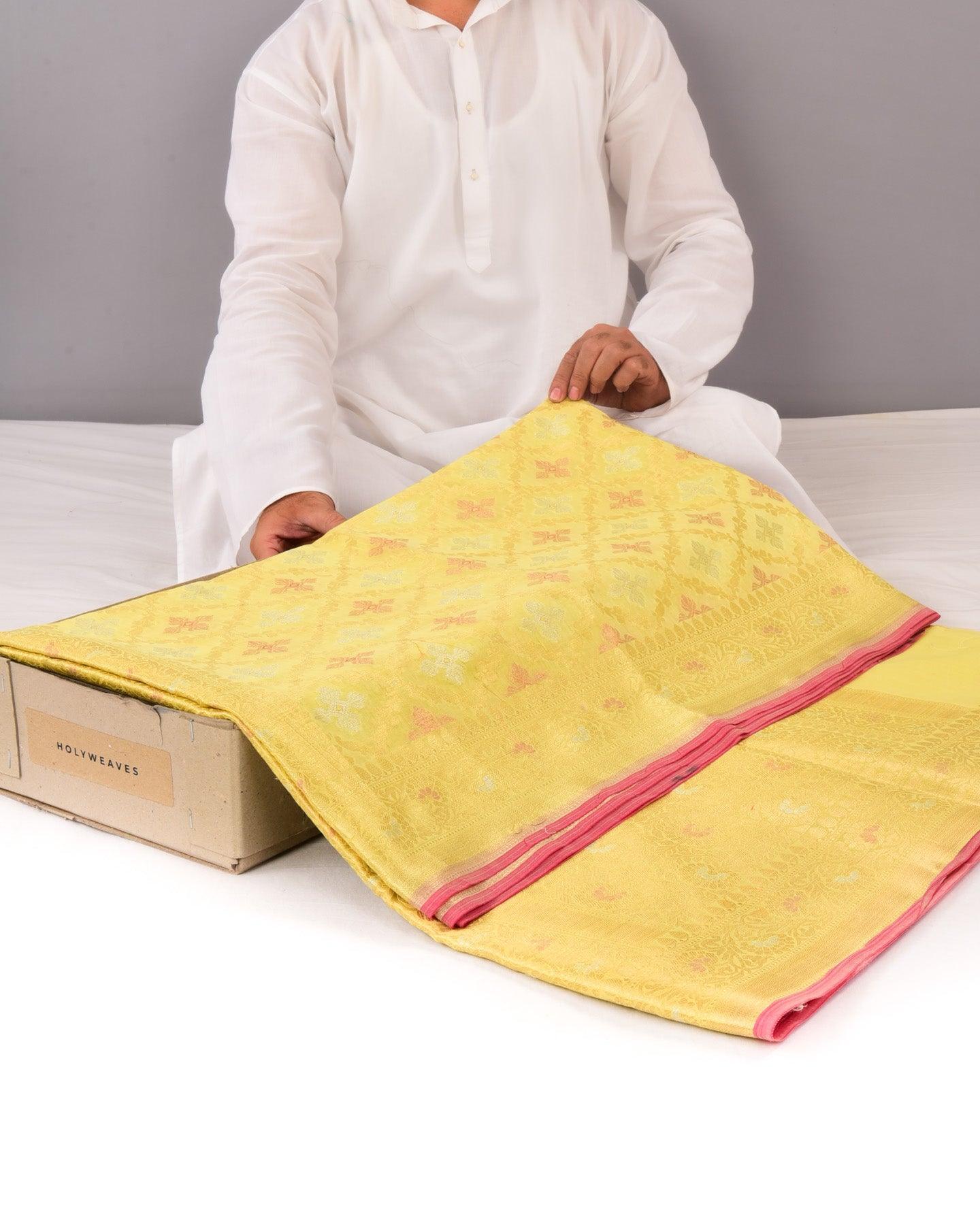 Tea Green Banarasi Jangla Alfi Cutwork Brocade Woven Cotton Silk Saree