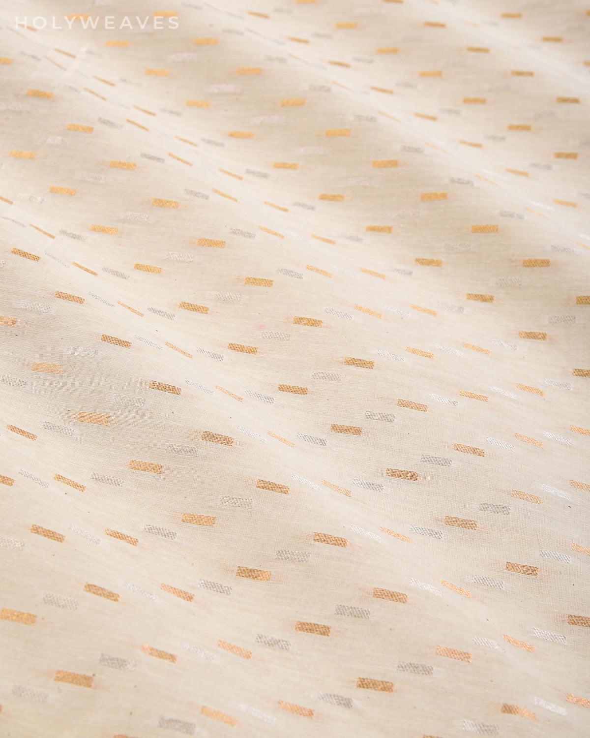 White Banarasi Sona Rupa Cutwork Brocade Handwoven Cotton Silk Fabric